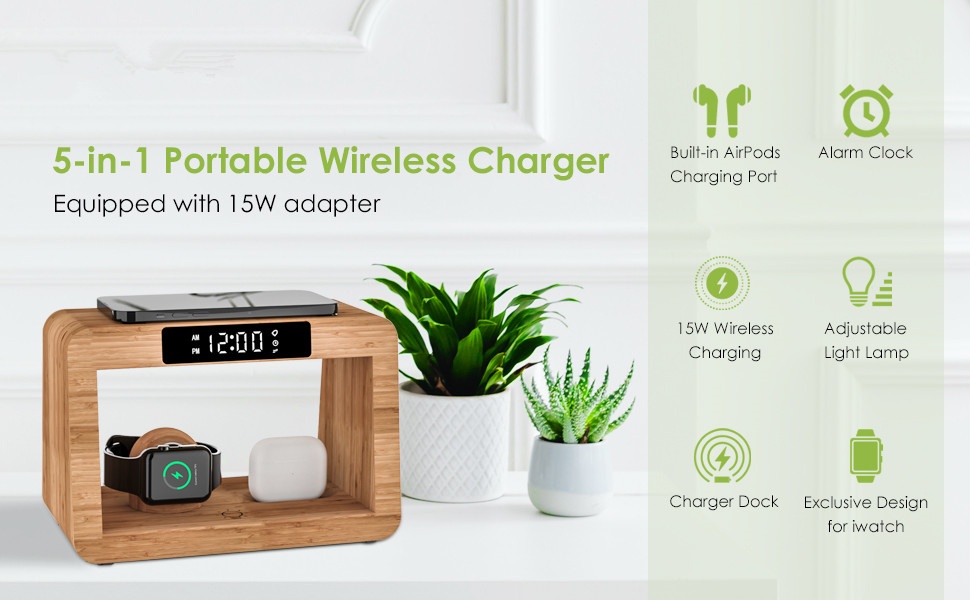 100% Bamboo 3 in 1 wireless charging station